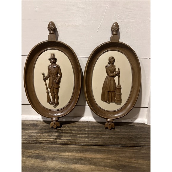 Wall Decor | Vintage 196 Syroco Inc Puritan Man And Woman Pilgrim Wall ...